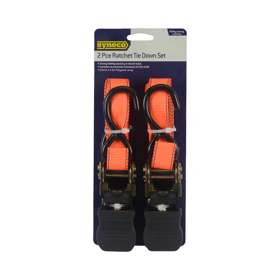 Tools GFB Hook Tie Down Ratchet Set Green/Orange 25mm x 5m - 2 Pack ...